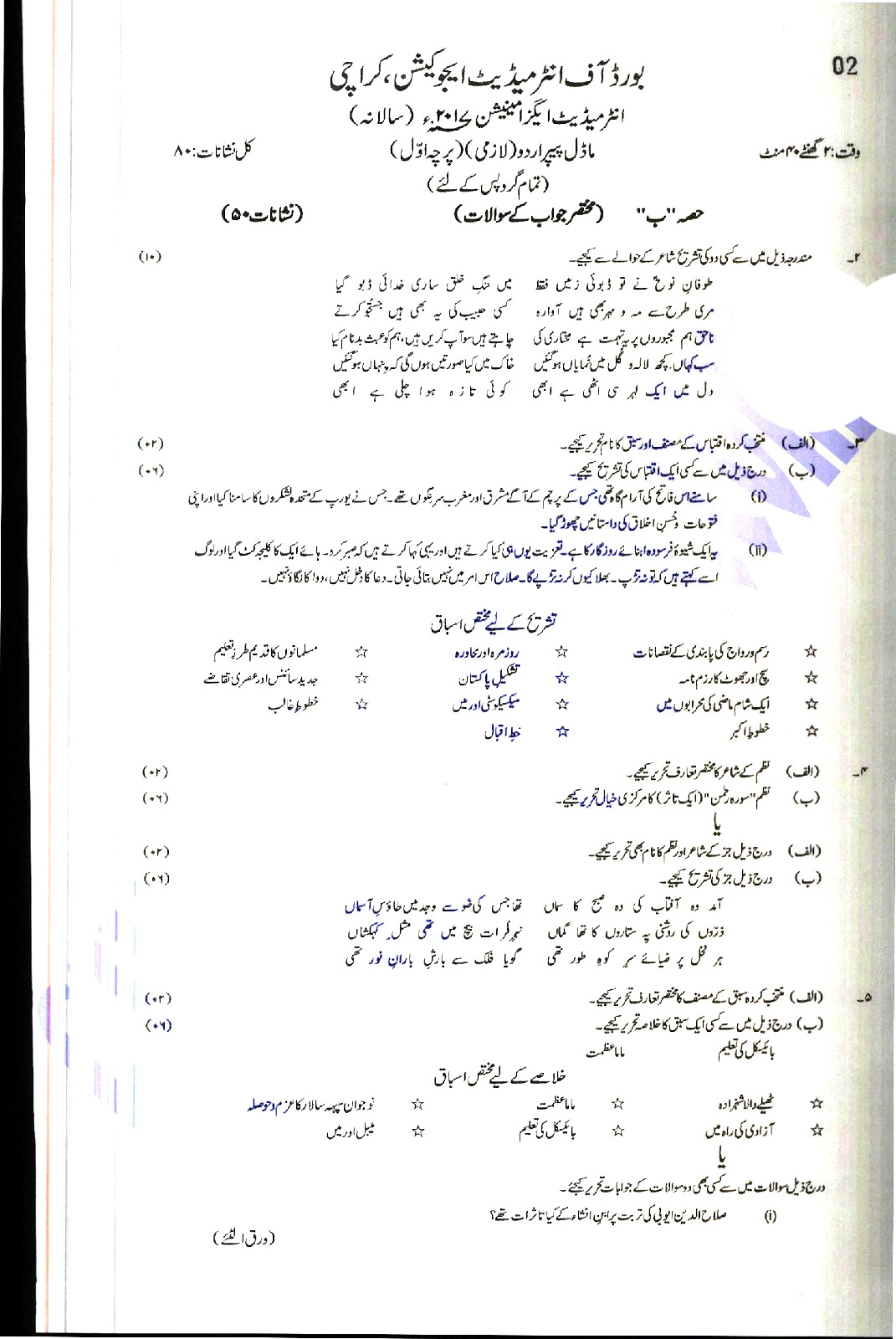 BIEK Karachi Board Model Papers 2025 Inter Part 1 2, HSSC, FA, FSC ...