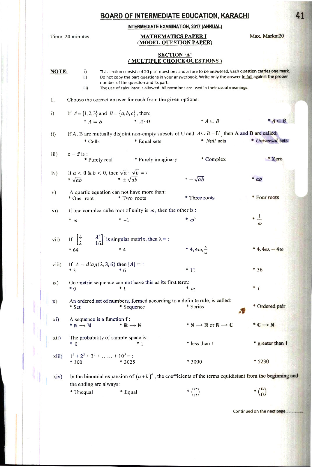 BIEK Karachi Board Model Papers 2025 Inter Part 1 2, HSSC, FA, FSC ...