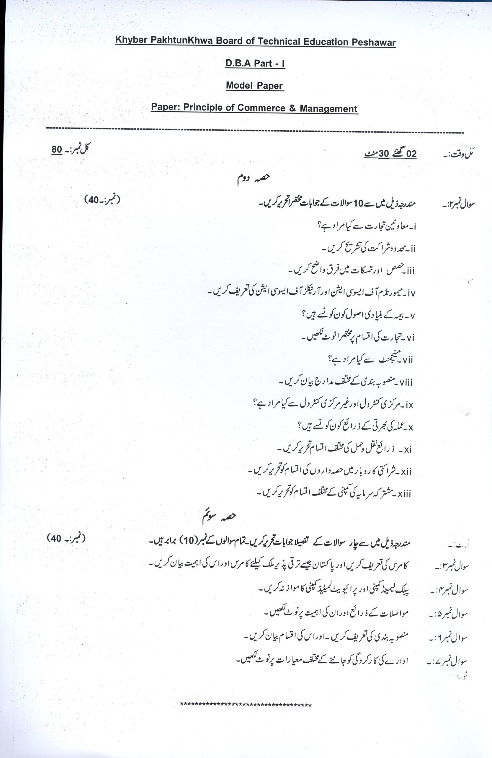 KPBTE issues DBA Model Papers 2017
