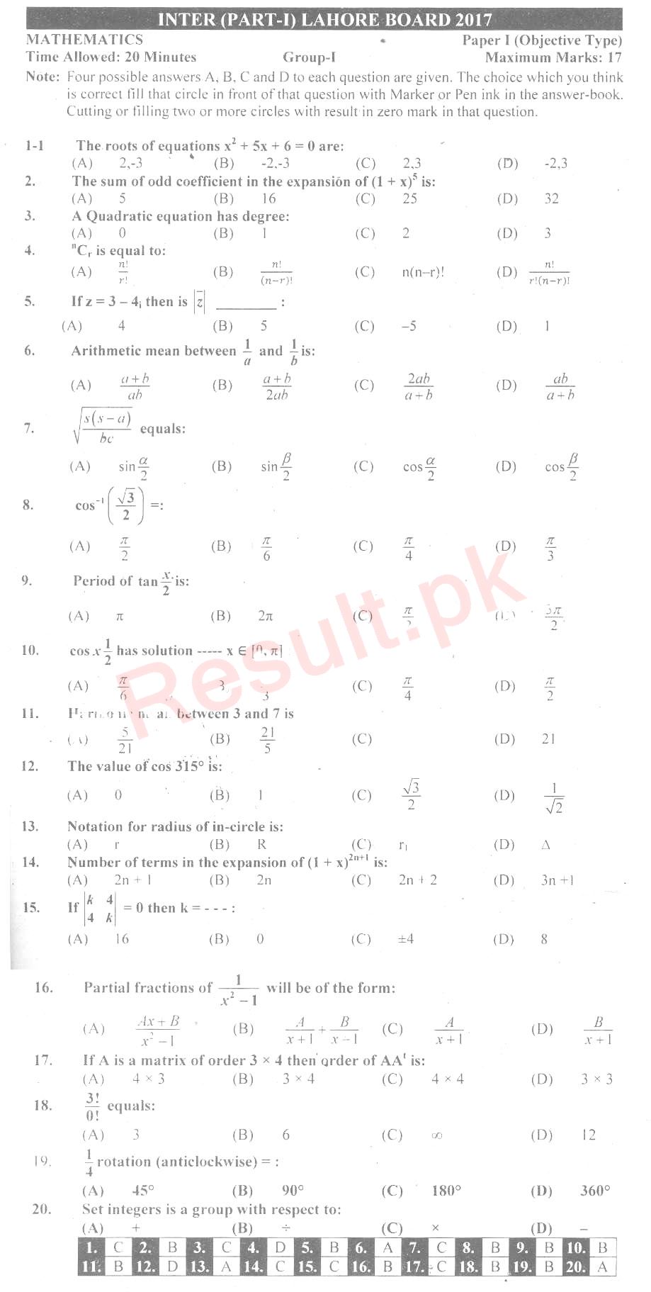 BISE Lahore Board Past Papers 2021 Inter Part 1 2, FA, HSSC, FSC ...