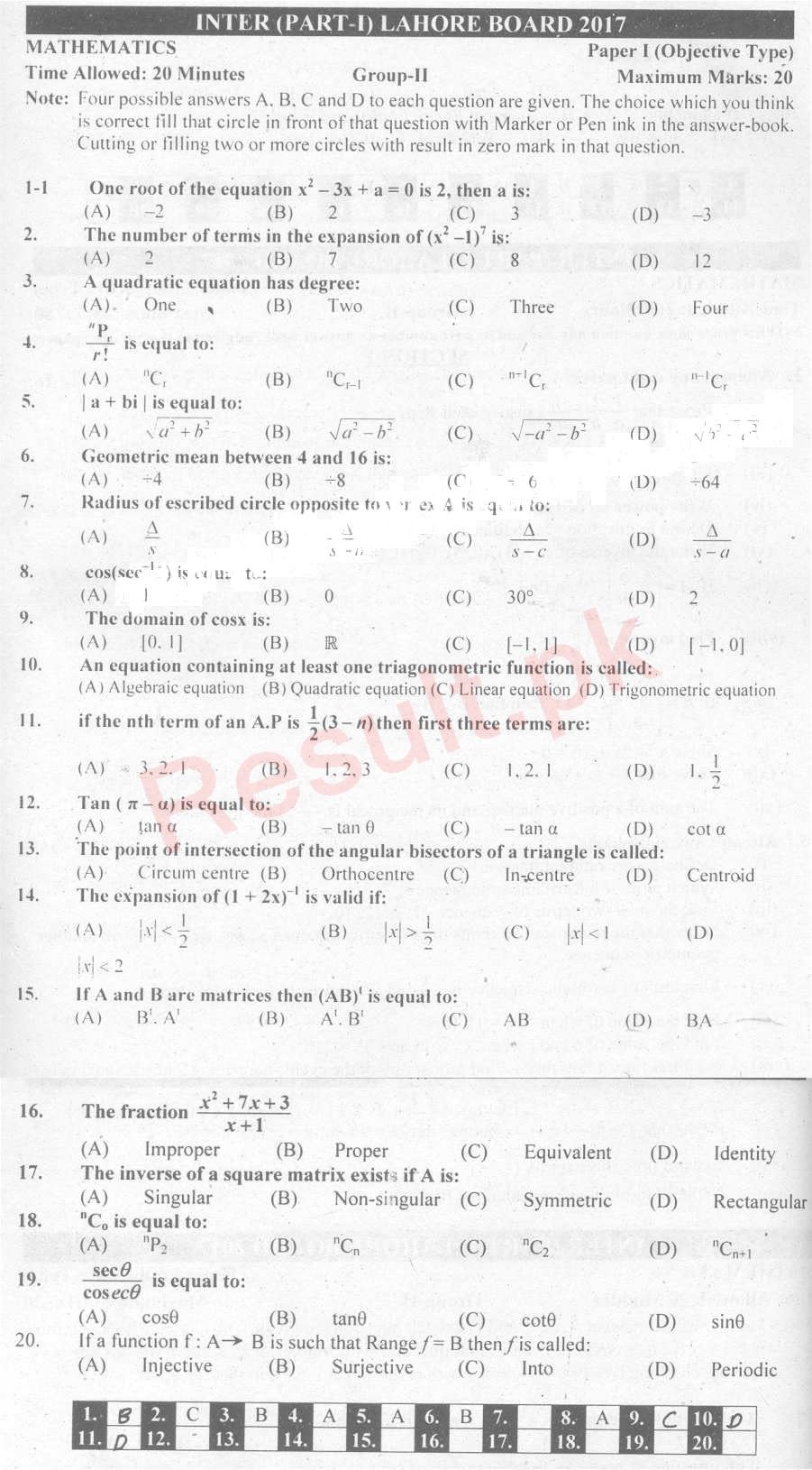 BISE Lahore Board Past Papers 2021 Inter Part 1 2, FA, HSSC, FSC ...