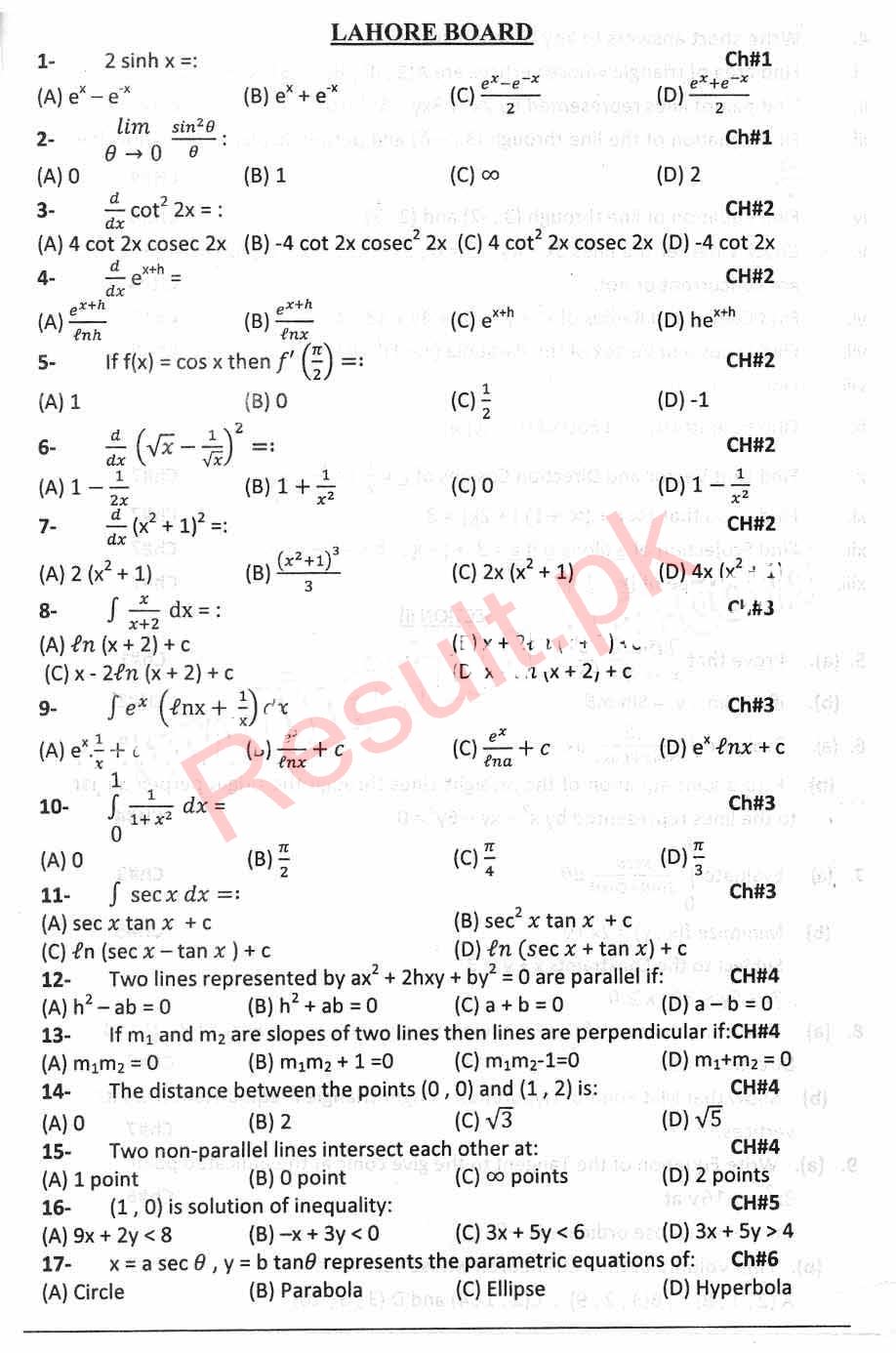 BISE Lahore Board Past Papers 2021 Inter Part 1 2, FA, HSSC, FSC ...