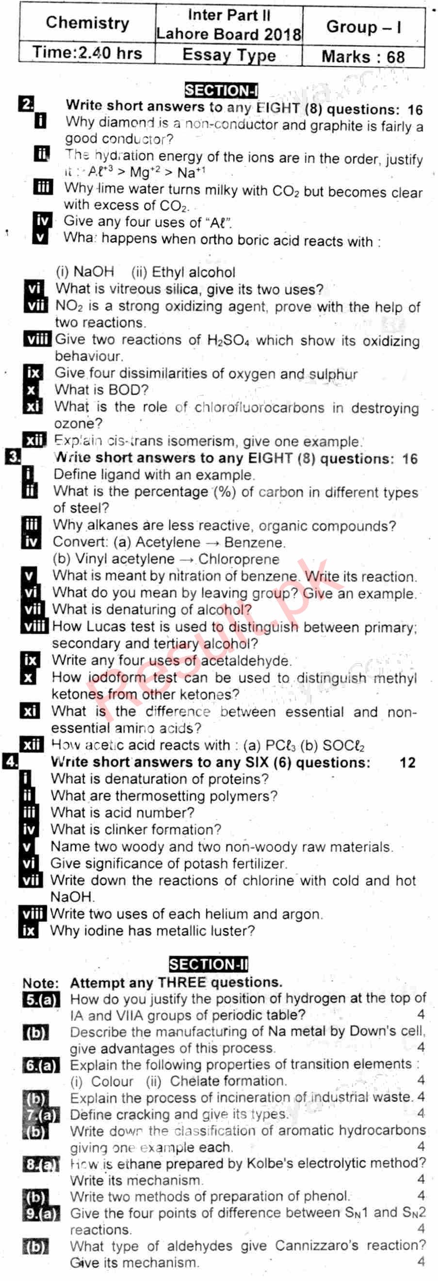 BISE Lahore Board Past Papers 2020 Inter Part 1 2, FA, HSSC, FSC ...