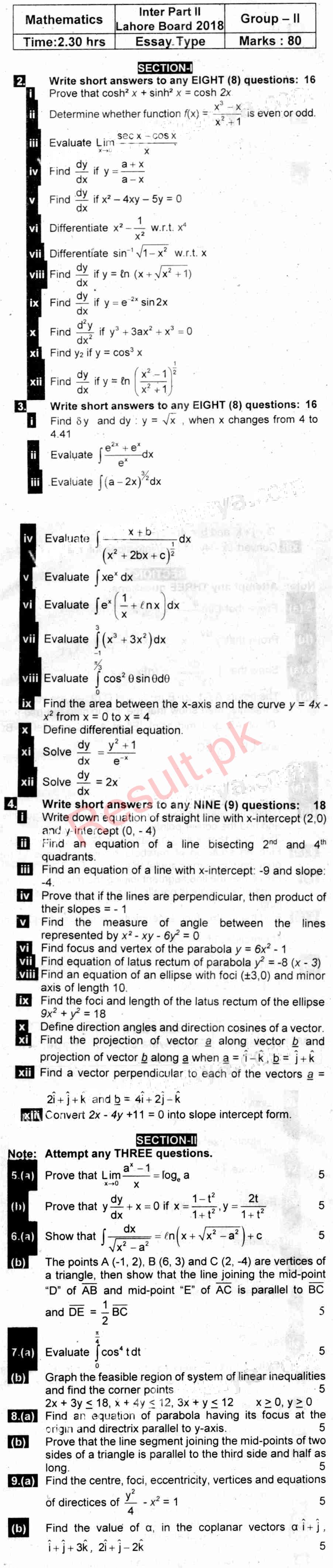 BISE Lahore Board Past Papers 2020 Inter Part 1 2, FA, HSSC, FSC ...